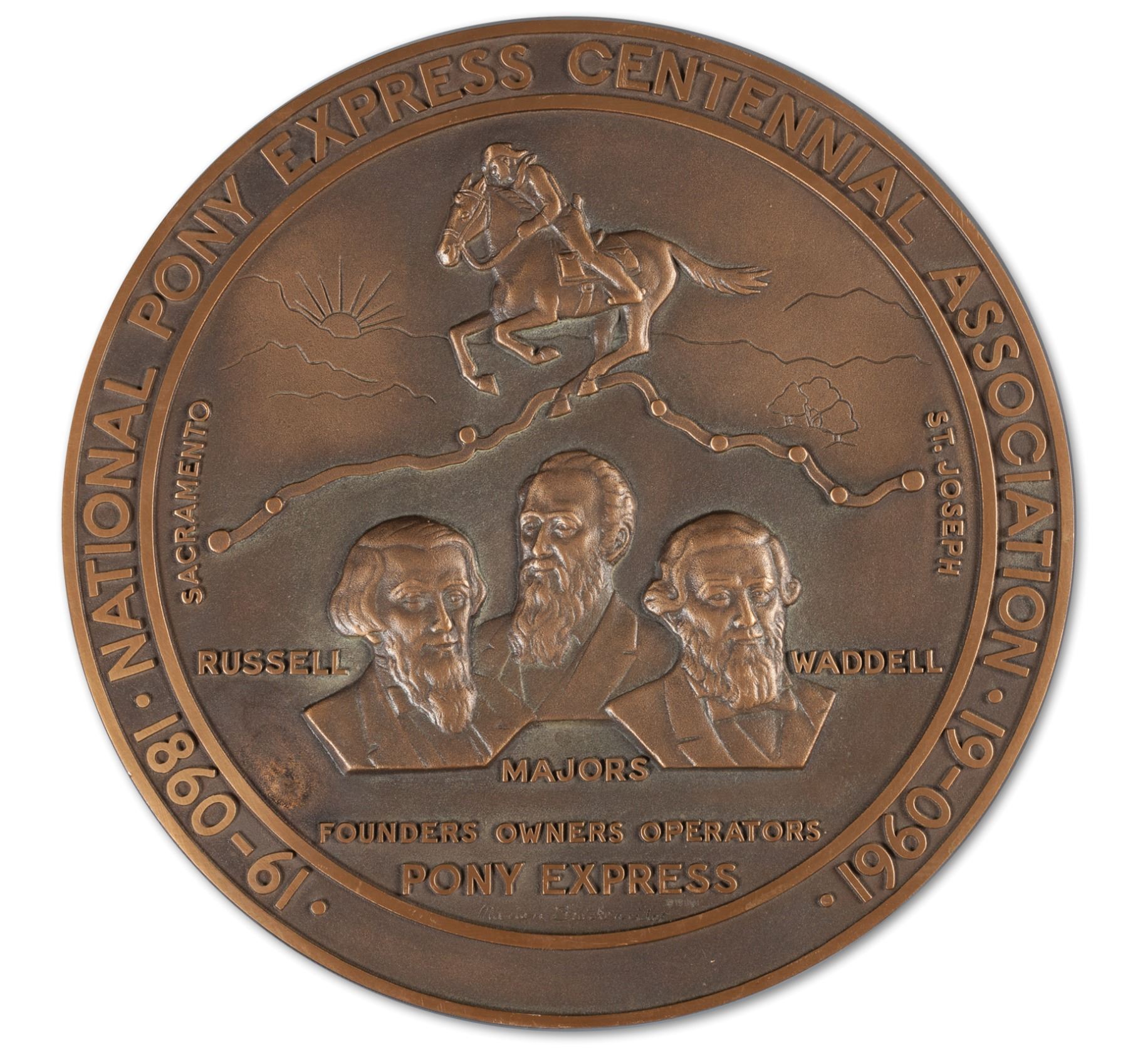 Two Bronze Pony Express Plaques