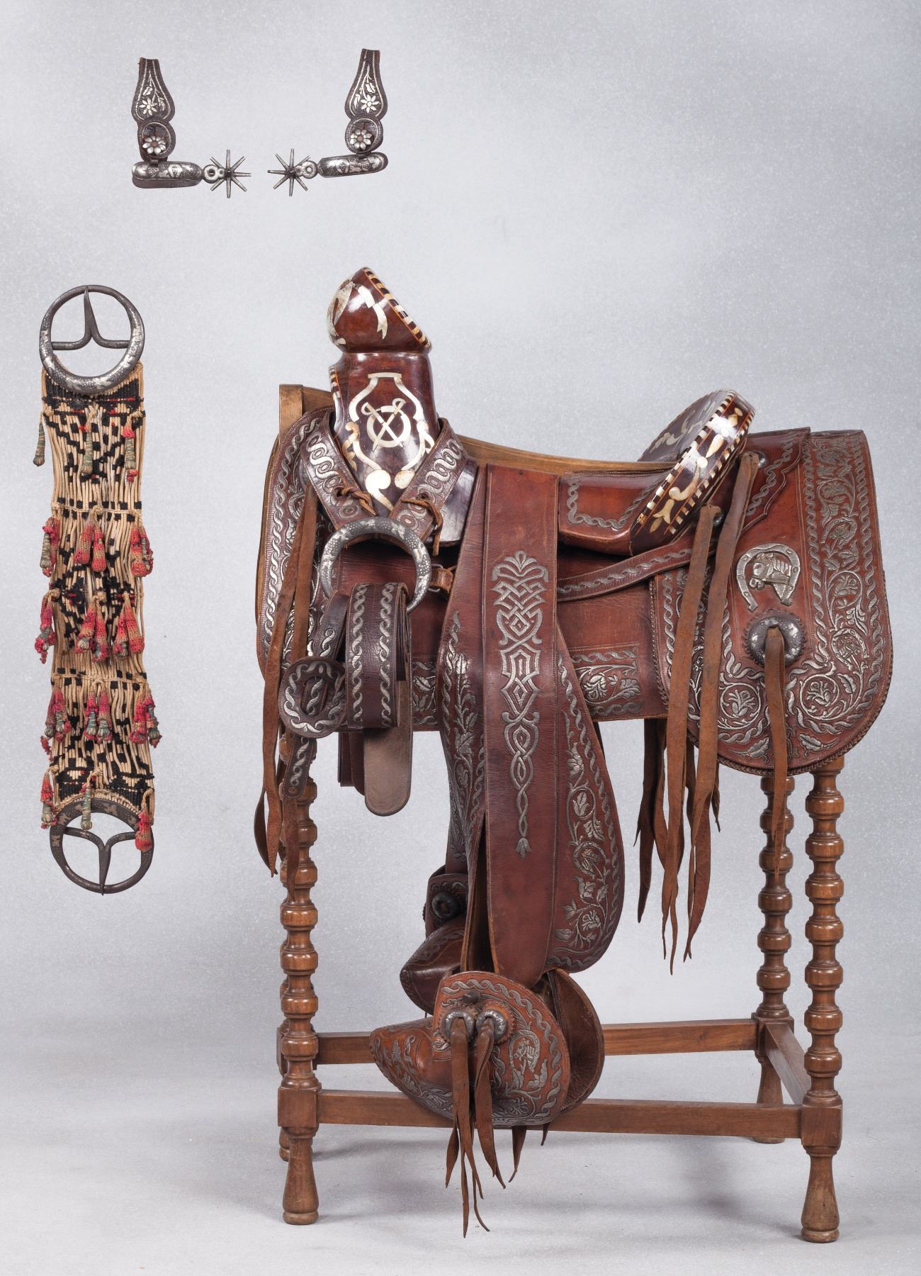 Fancy Pearl Inlaid Mexican Saddle with Spurs from the Chladiuk Museum ...