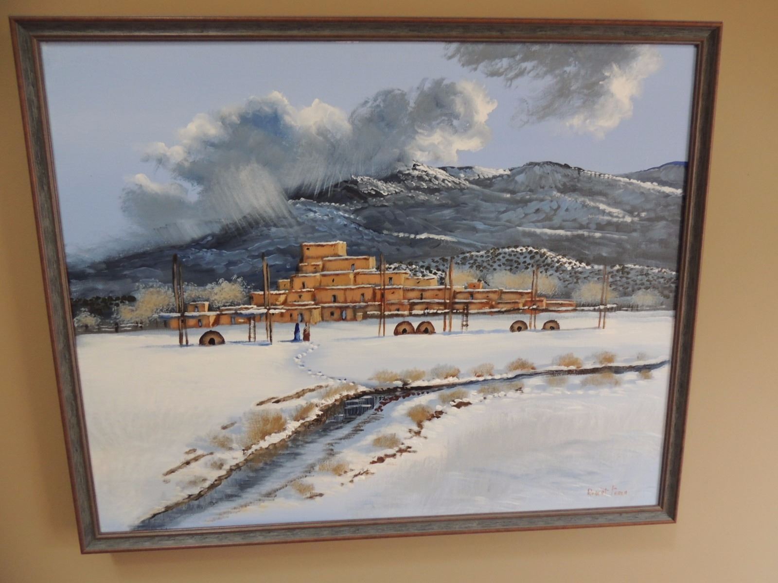 Oil Painting, "Unititled-Adobe Village in Winter", by Robert Perea ...
