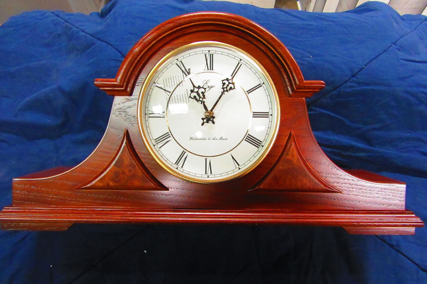 NEW ERGO WOOD FRAMED MANTLE CLOCK WITH WESTMINSTER & AVA MARIA CHIMES