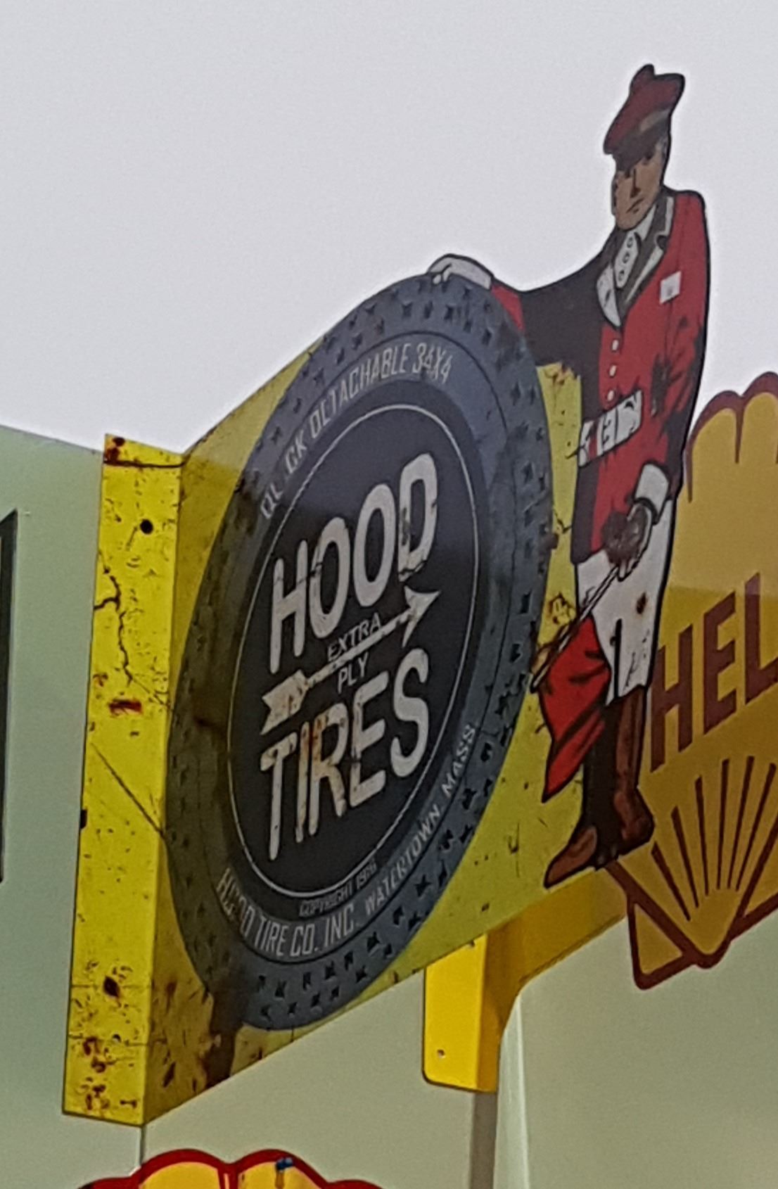HOOD TIRES DOUBLE SIDED TIN FLANGE SIGN