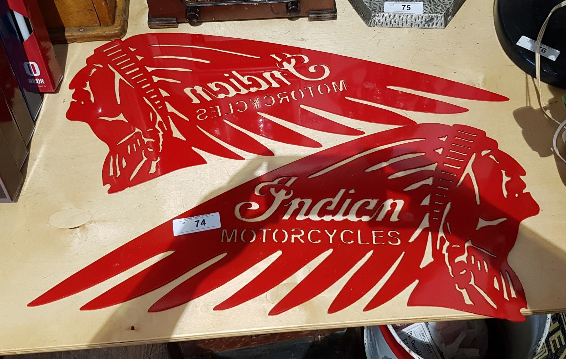 PAIR CUSTOM METAL INDIAN MOTORCYCLE SIGNS