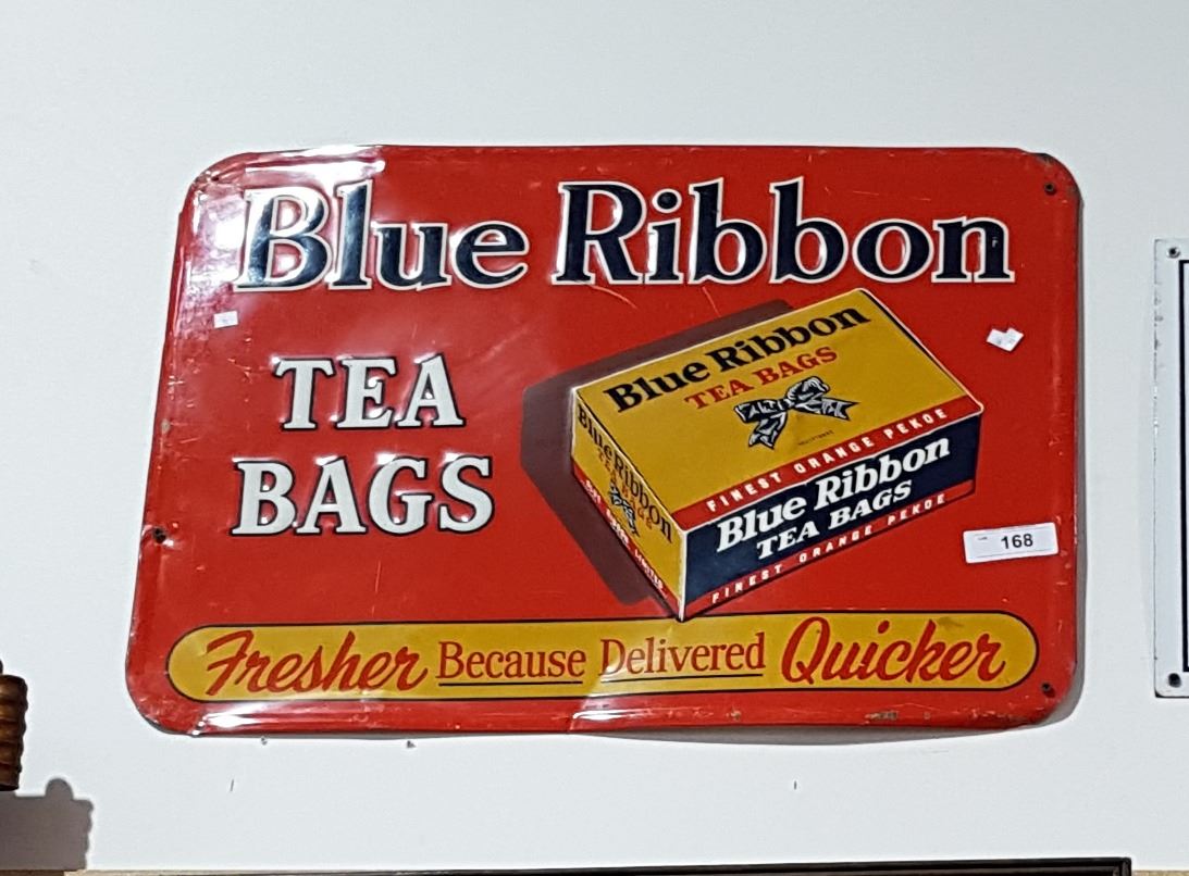 ORIGINAL 1950'S BLUE RIBBON TEA SIGN