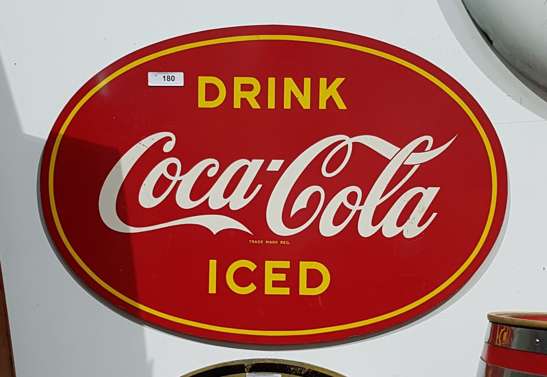 ORIGINAL VINTAGE DRINK COCA COLA ICED OVAL METAL SIGN