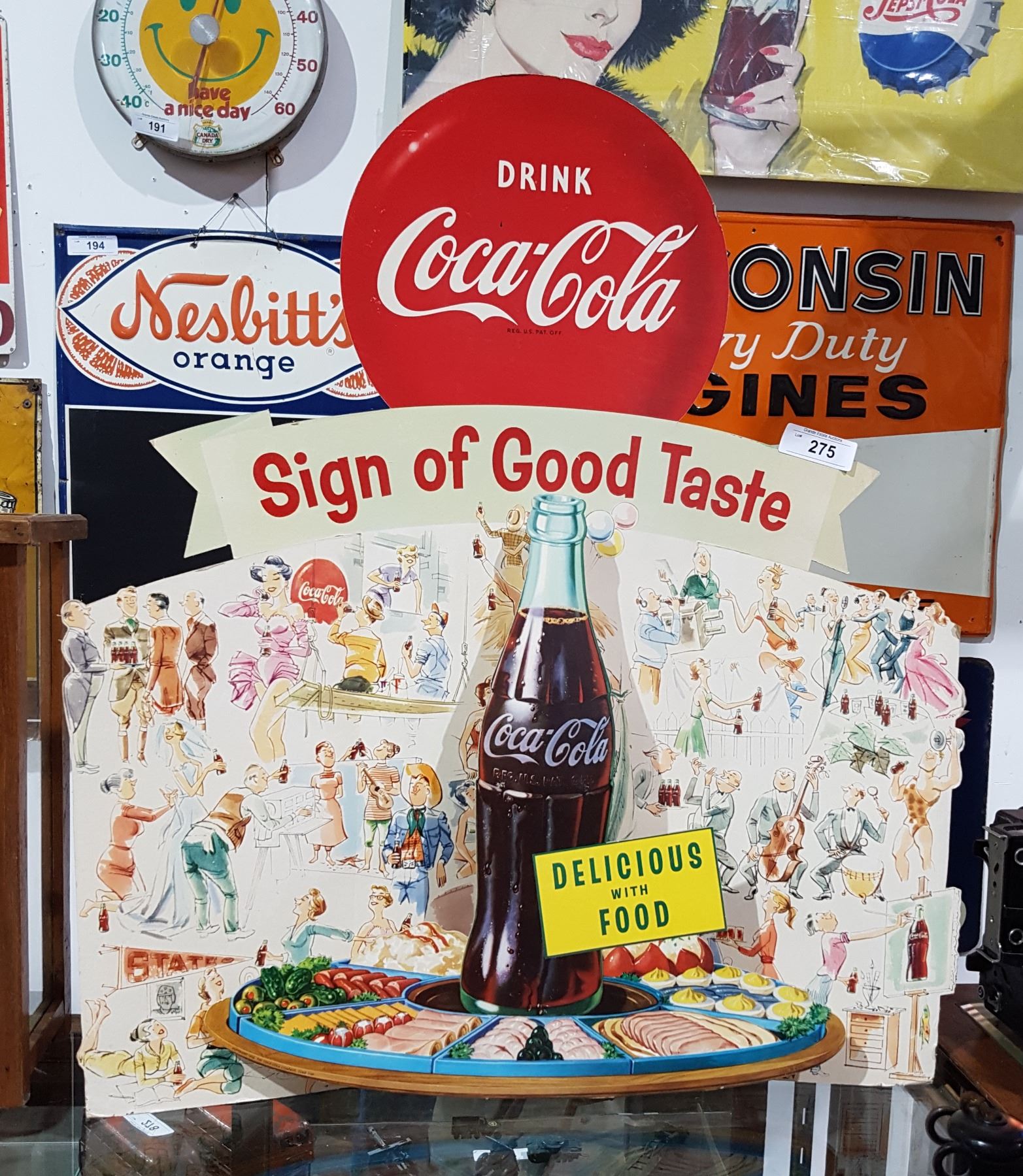 1956 COCA COLA EASEL BACK STORE DISPLAY