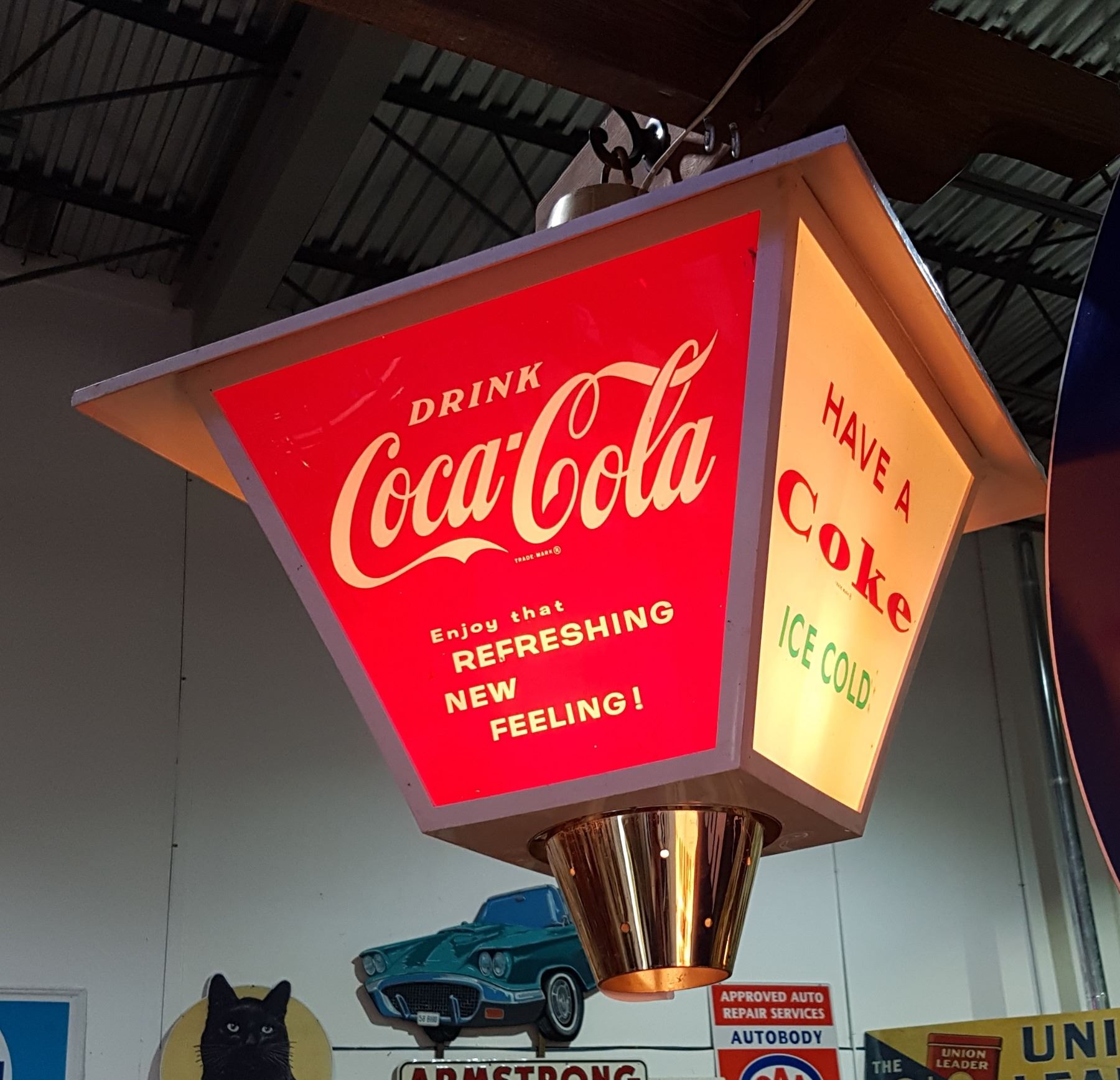 VINTAGE 4 SIDED COCA COLA HANGING LIGHT