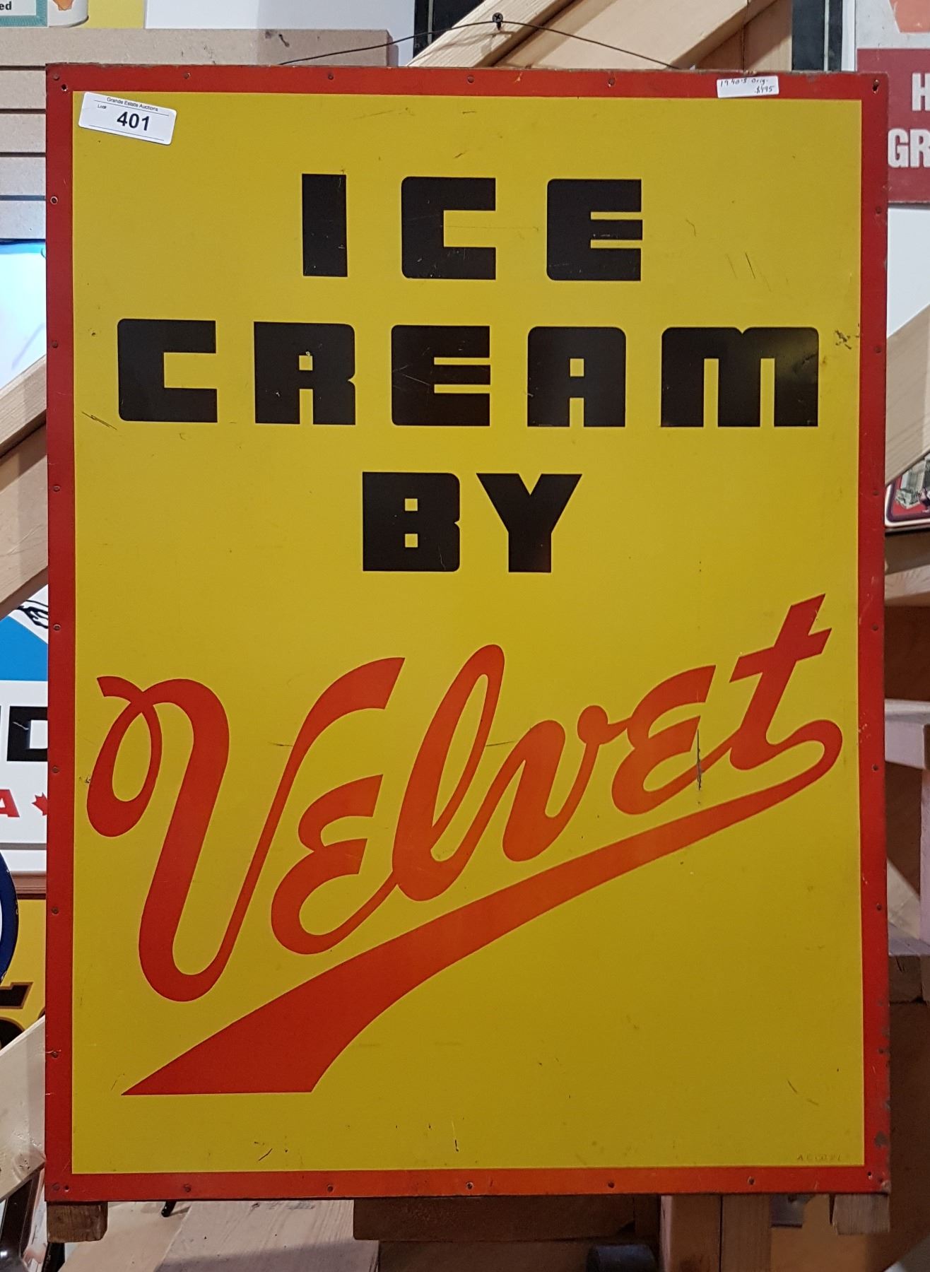 VINTAGE VELVET ICE CREAM METAL SIGN