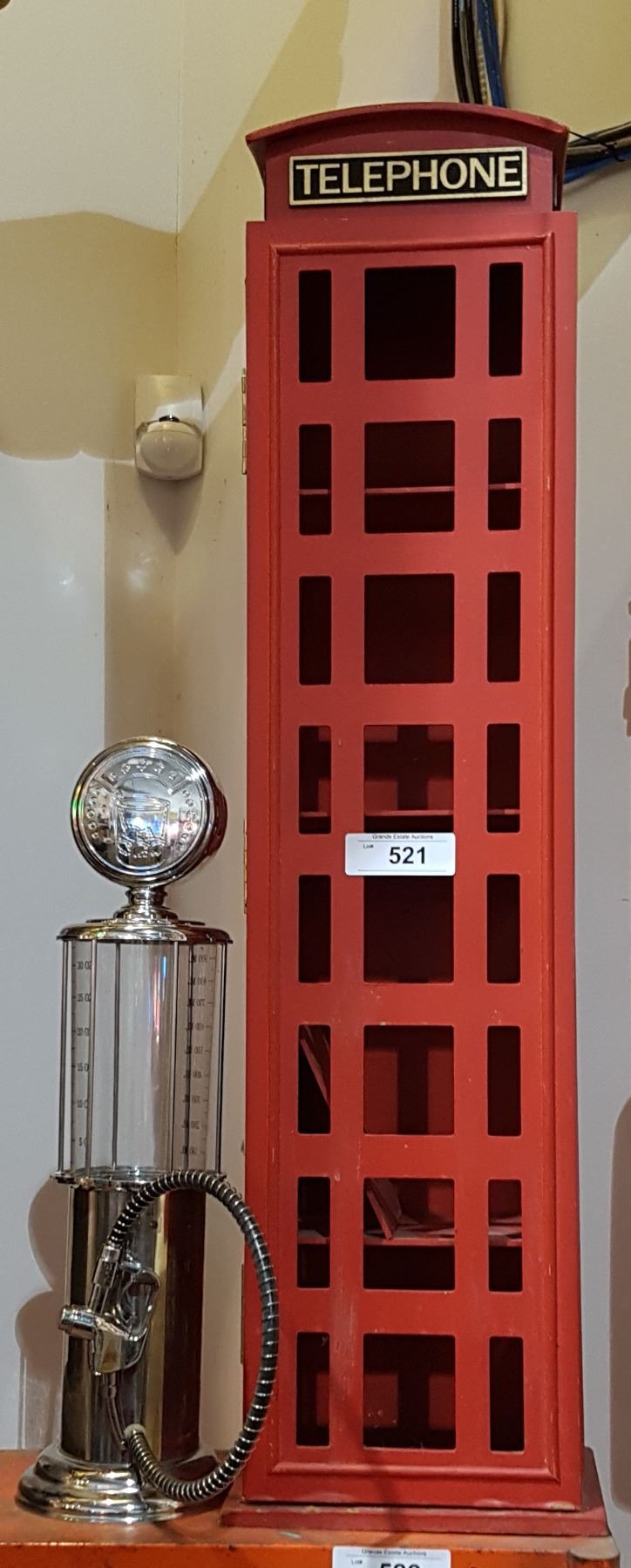 TWO PCS-TELEPHONE BOOTH STORAGE CABINET & GAS PUMP BEVERAGE DISPENSER
