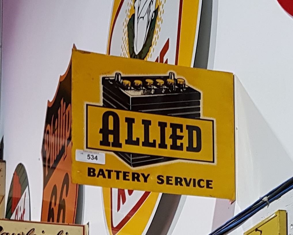 VINTAGE ALLIED BATTERY SERVICE FLANGE SIGN