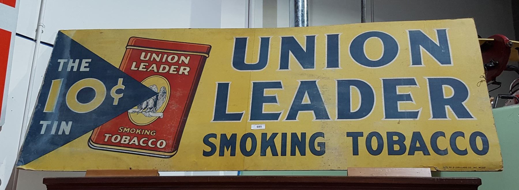 1920'S LARGE UNION LEADER TOBACCO CARDBOARD SIGN