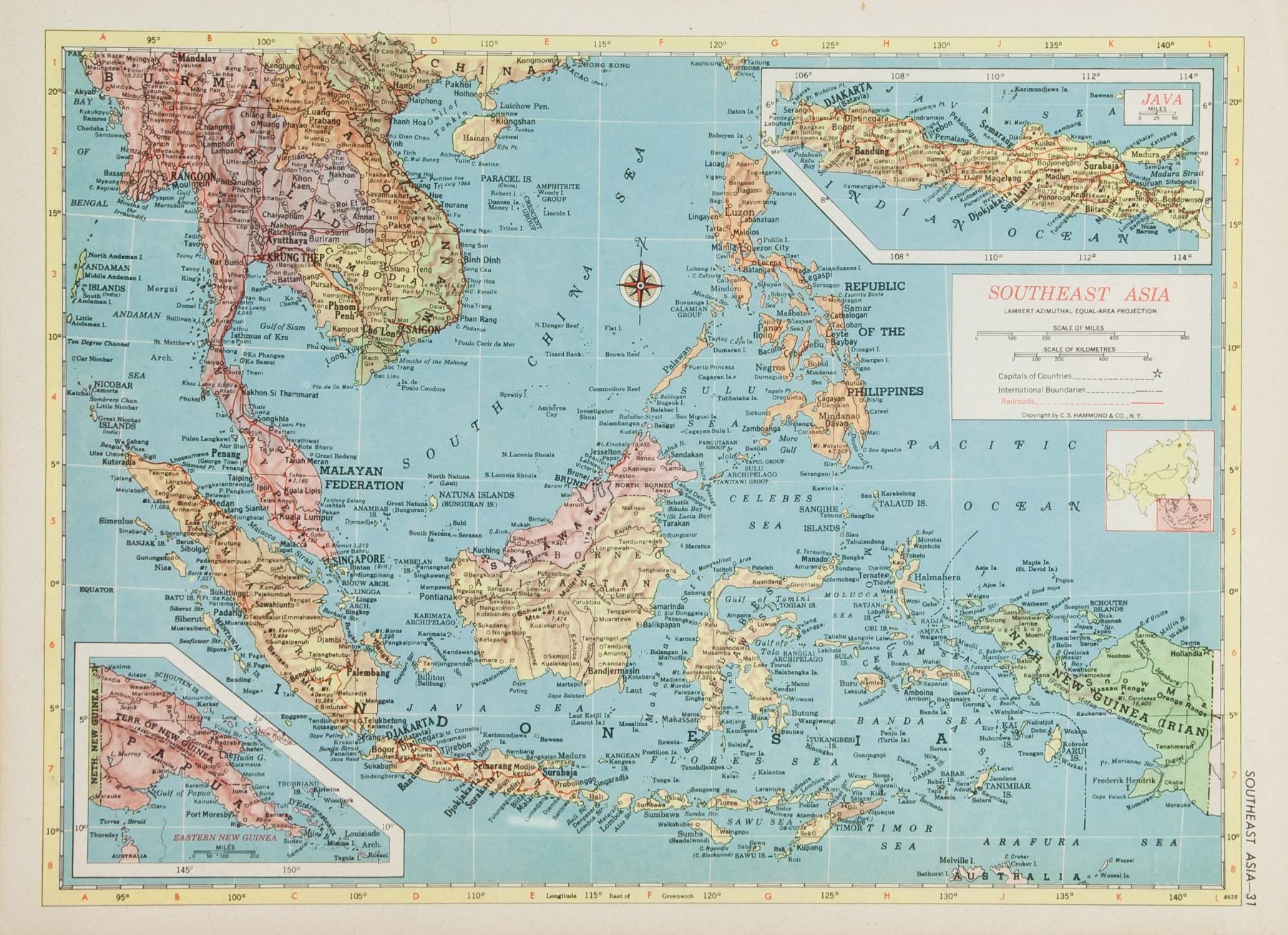 1955 Hammond's New Supreme Southeast Asia Map