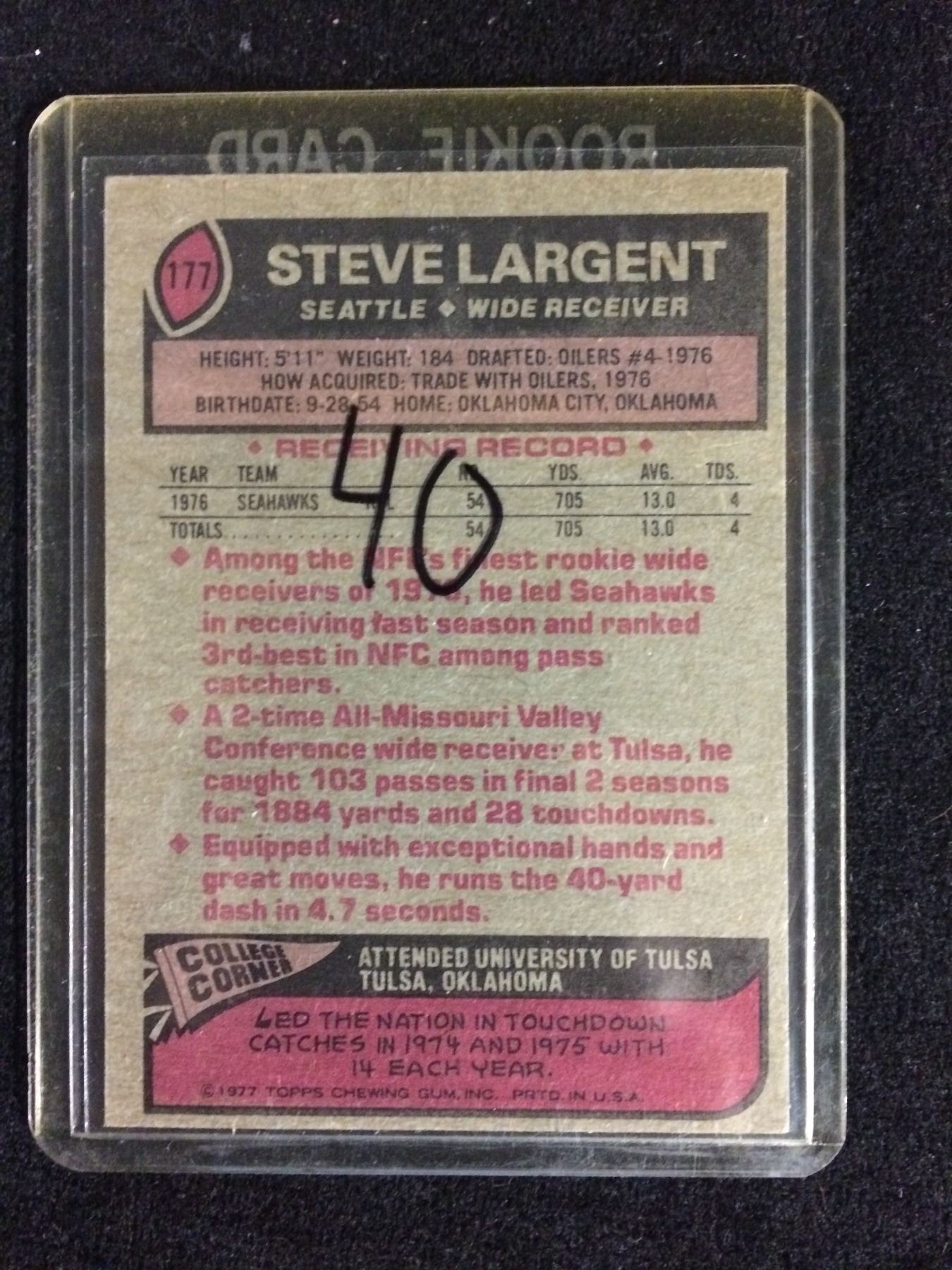 1977 Topps #177 Steve Largent RC Rookie Seahawks