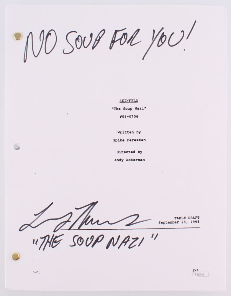 Larry Thomas Signed "Seinfeld" The Soup Nazi Episode Full Script ...