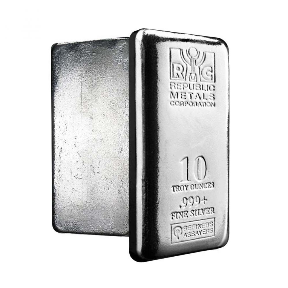 10 oz Bullion .999 Fine Silver Republic Metals Bar (Brilliant Uncirculated)