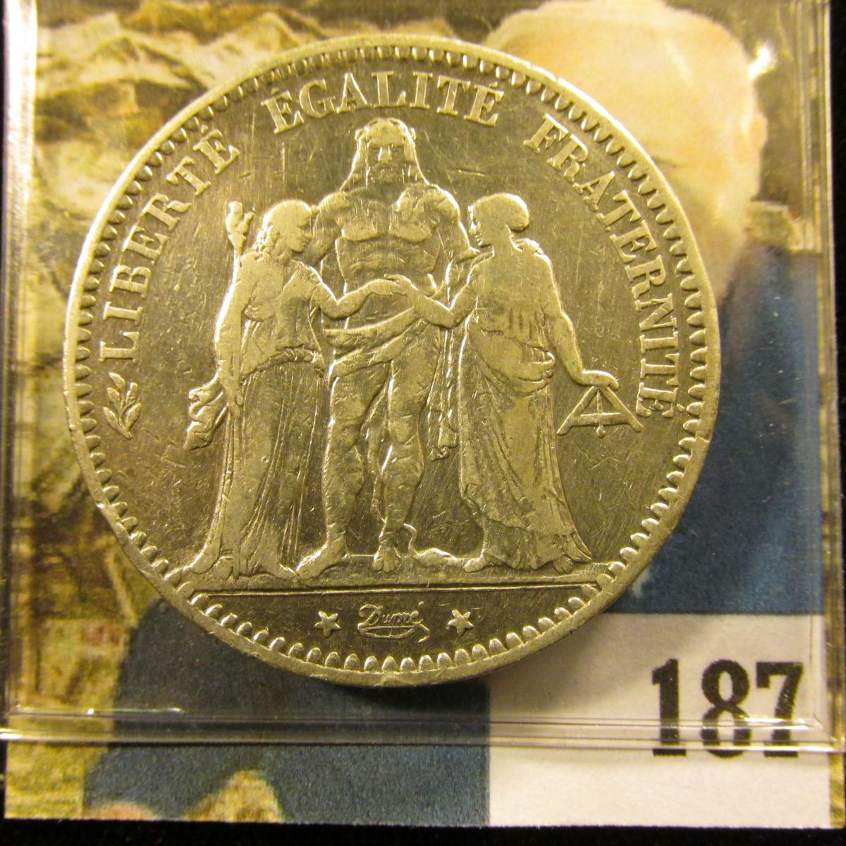 1875 A France .900 fine Silver Five Francs, VF+.