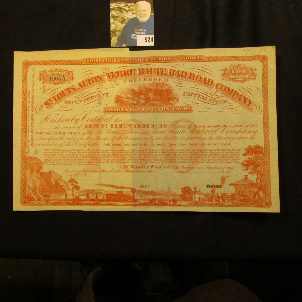 Unissued Stock Certificate "The St. Louis, Alton and Terre Haute ...