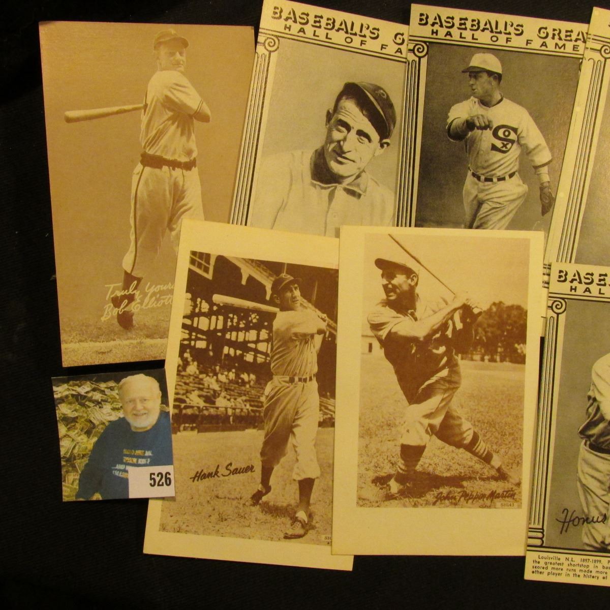 (3) Sports Hobbyist Advertising cards including: Mike Kelly, Hank Sauer ...