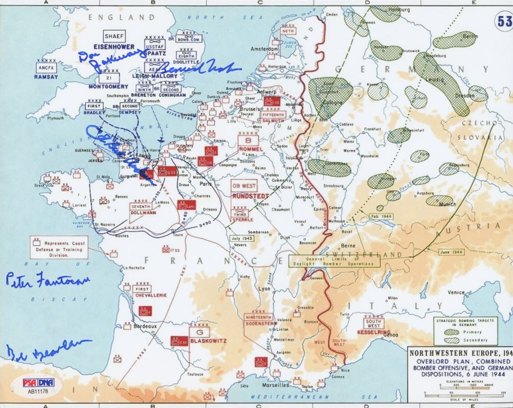 1944 WWII Veterans "D-Day" 8x10 Map Photo Signed by (5) with Don ...