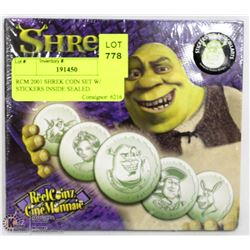 RCM 2001 SHREK COIN SET W/ STICKERS INSIDE SEALED.