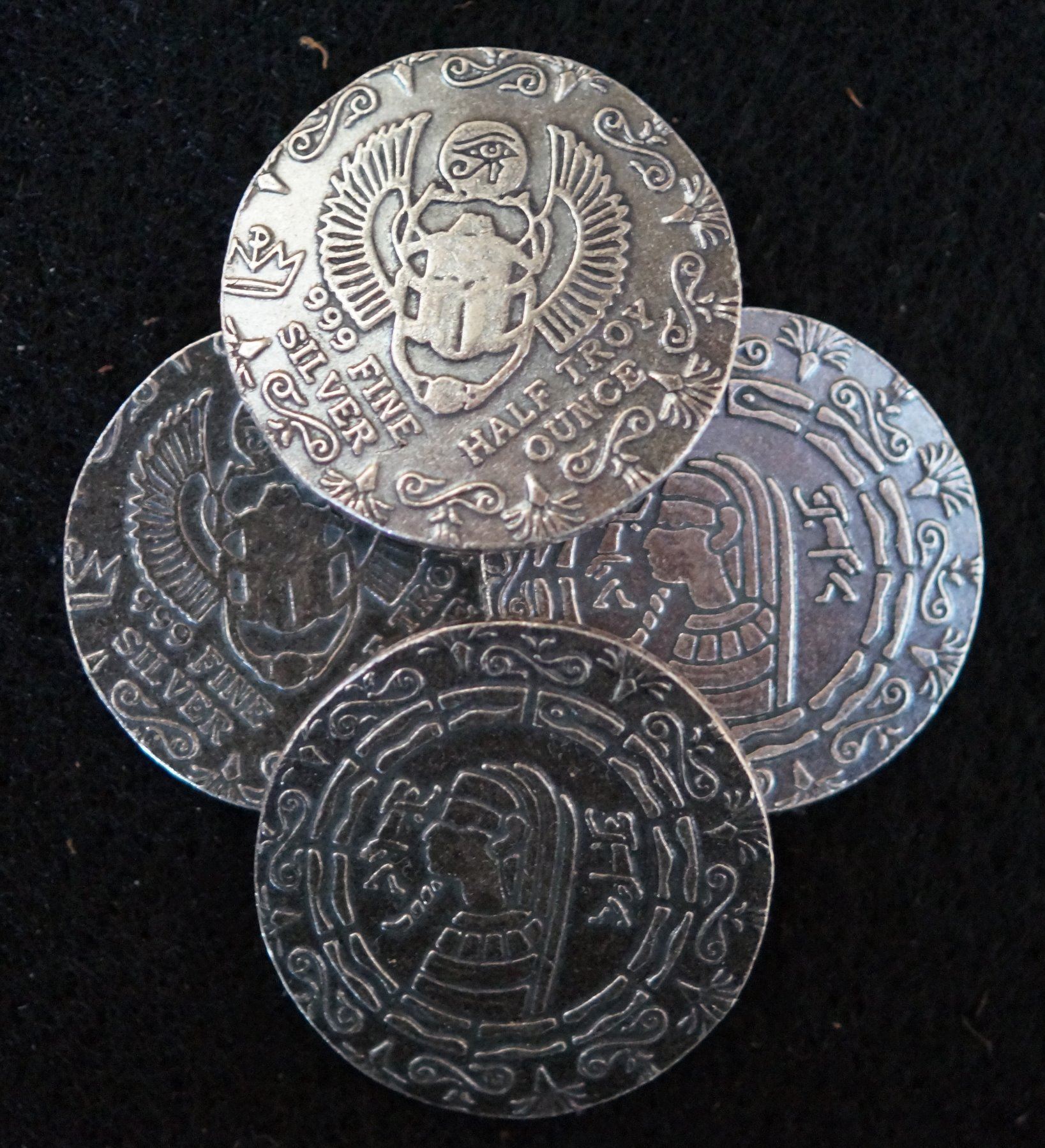 Lot of 4 pieces - 1/2 oz .999 fine Silver Round - Egyptian Pharoah w ...