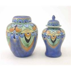 A Crown Devon Cretian ware ginger jar, decorated with a tubelined ...