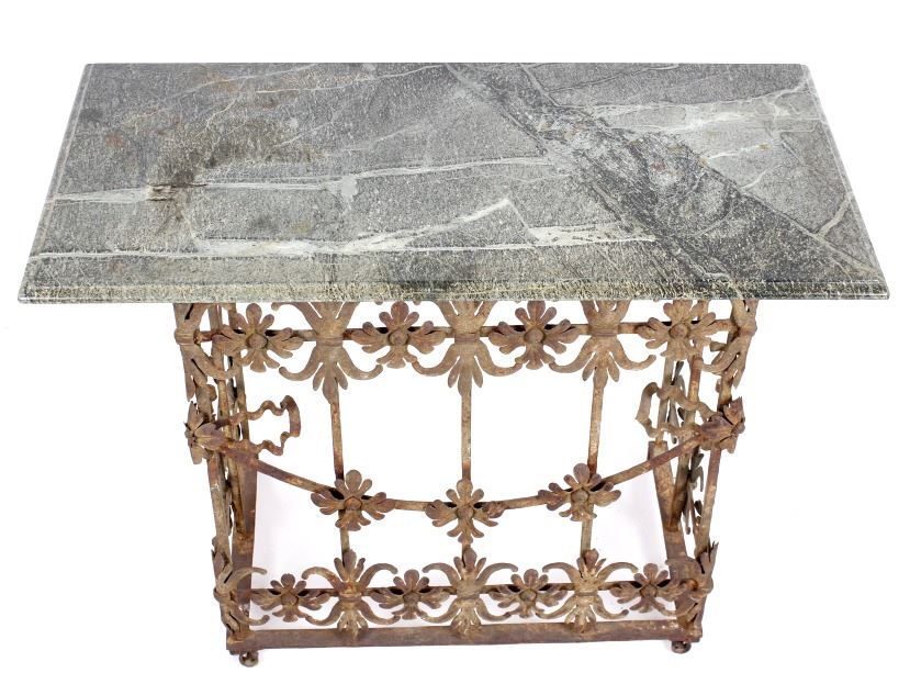 Wrought Iron & Green Marble Entryway Table