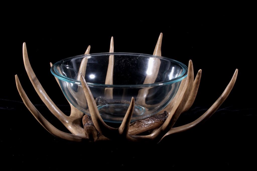 Rustic Pair Of Antler & Glass Bowls