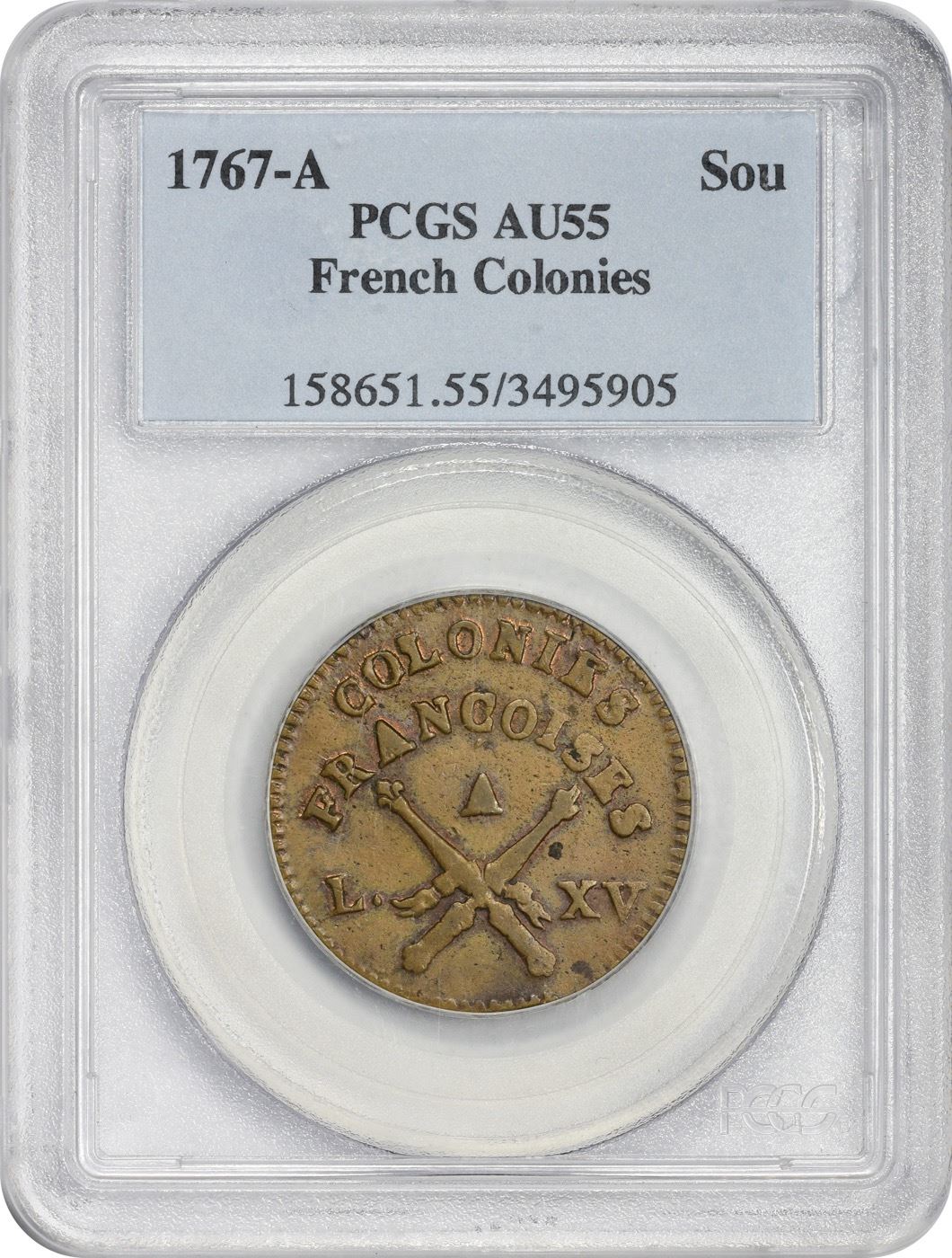 Pleasing AU 1767-A French Colonies Sou Sans Counterstamp French ...