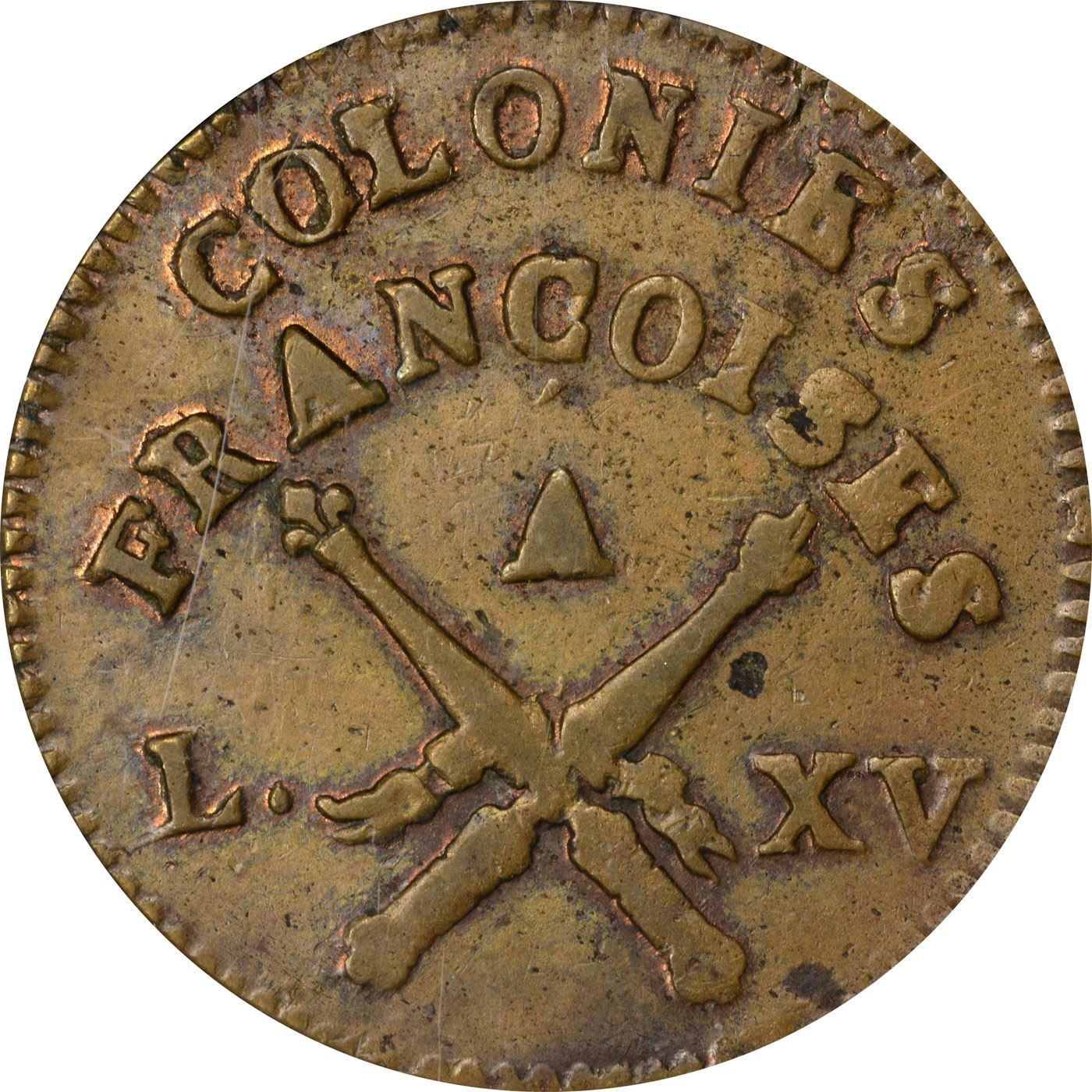 Pleasing AU 1767-A French Colonies Sou Sans Counterstamp French ...