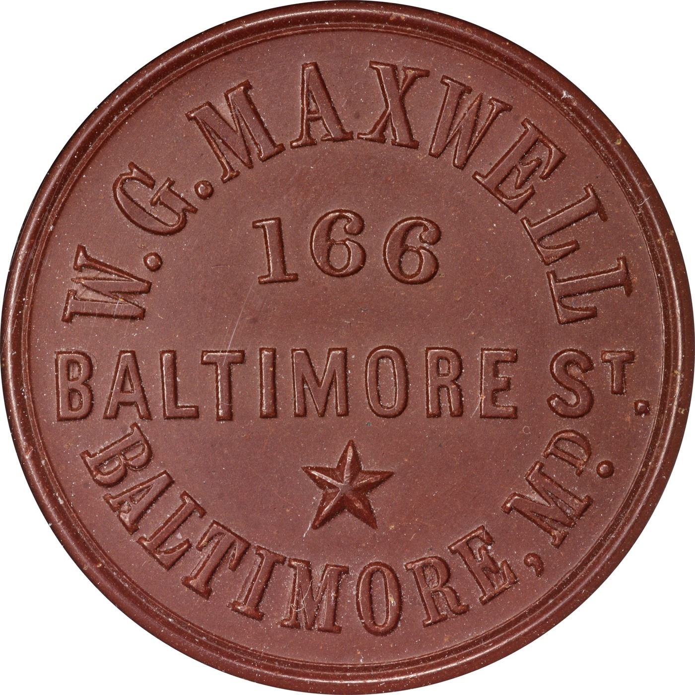 (1860s) W.G. Maxwell Rubber Token Maryland. Baltimore. Undated (1860s ...