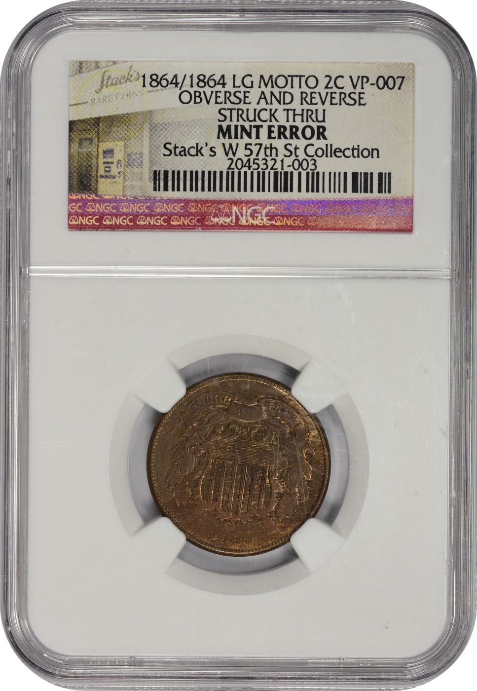 Struck-Through 1864 Two-Cents Error 1864 Two-Cents Large Motto ...