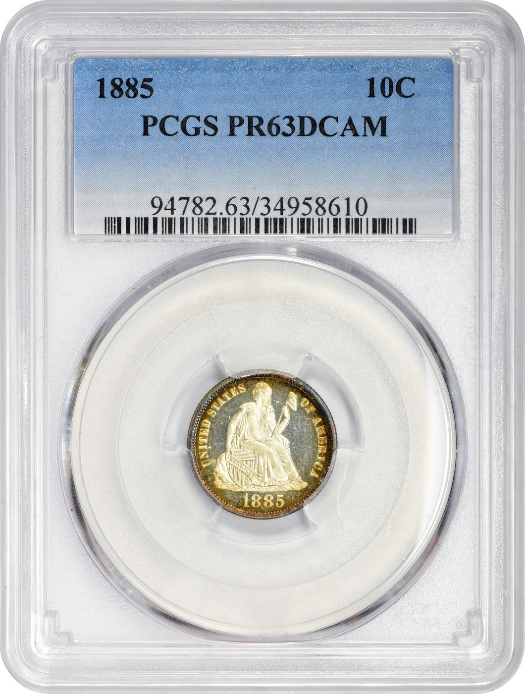 Choice DCAM Proof 1885 Dime 1885 Dime Proof-63 DCAM PCGS.