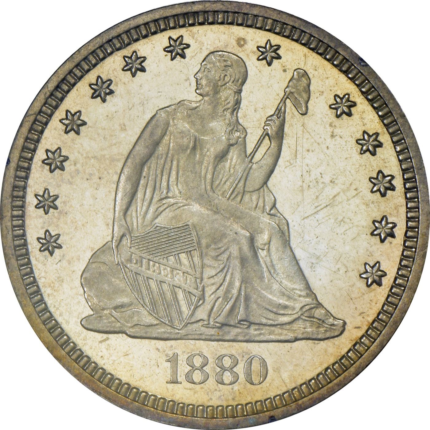 Choice Proof 1880 Quarter 1880 Quarter Proof-63 PCGS. OGH.