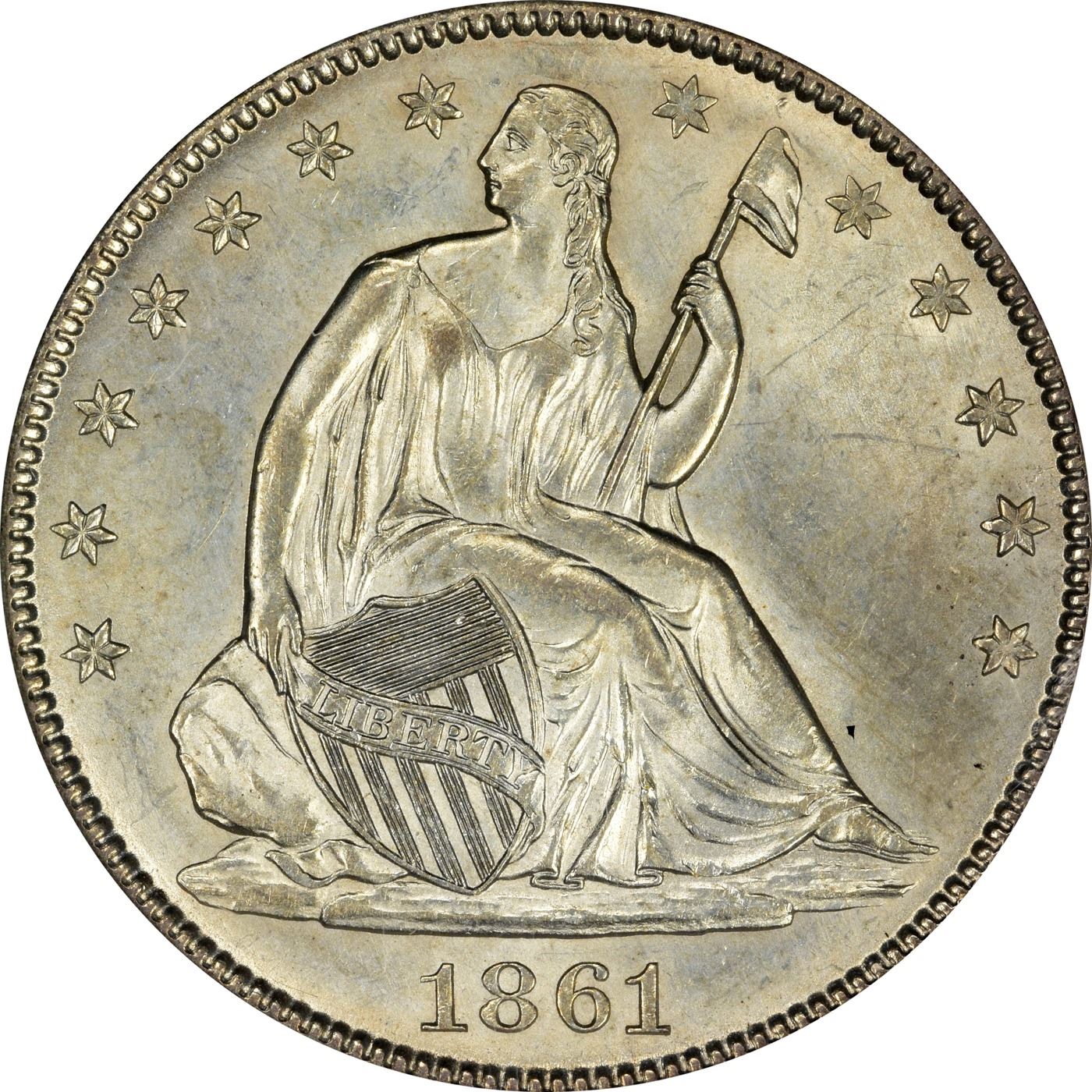 Choice Mint State 1861 Half Dollar 1861 Half Dollar MS-63 PCGS.
