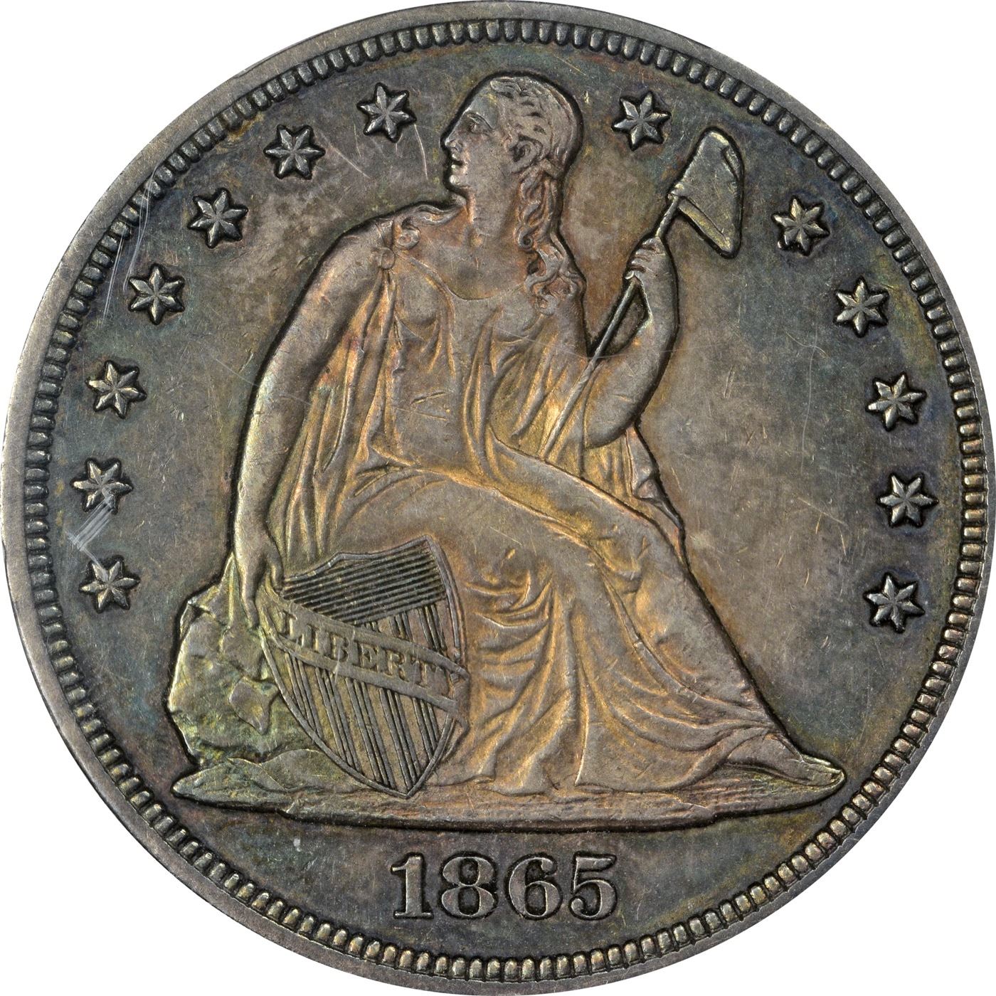 Toned AU 1865 Silver Dollar 1865 Dollar AU 53 PCGS Kagin s Inc toned-au-1865-silver-dollar-1865-dollar-au-53-pcgs-kagin-s-inc