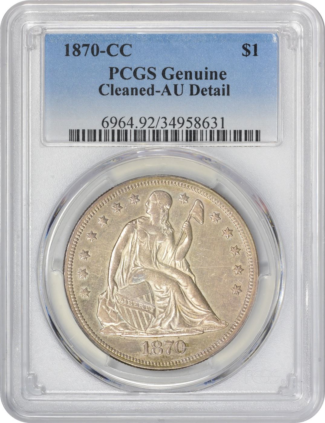 AU Details 1870-CC Silver $1 1870-CC Dollar Genuine – Cleaned – AU Detail PCGS.