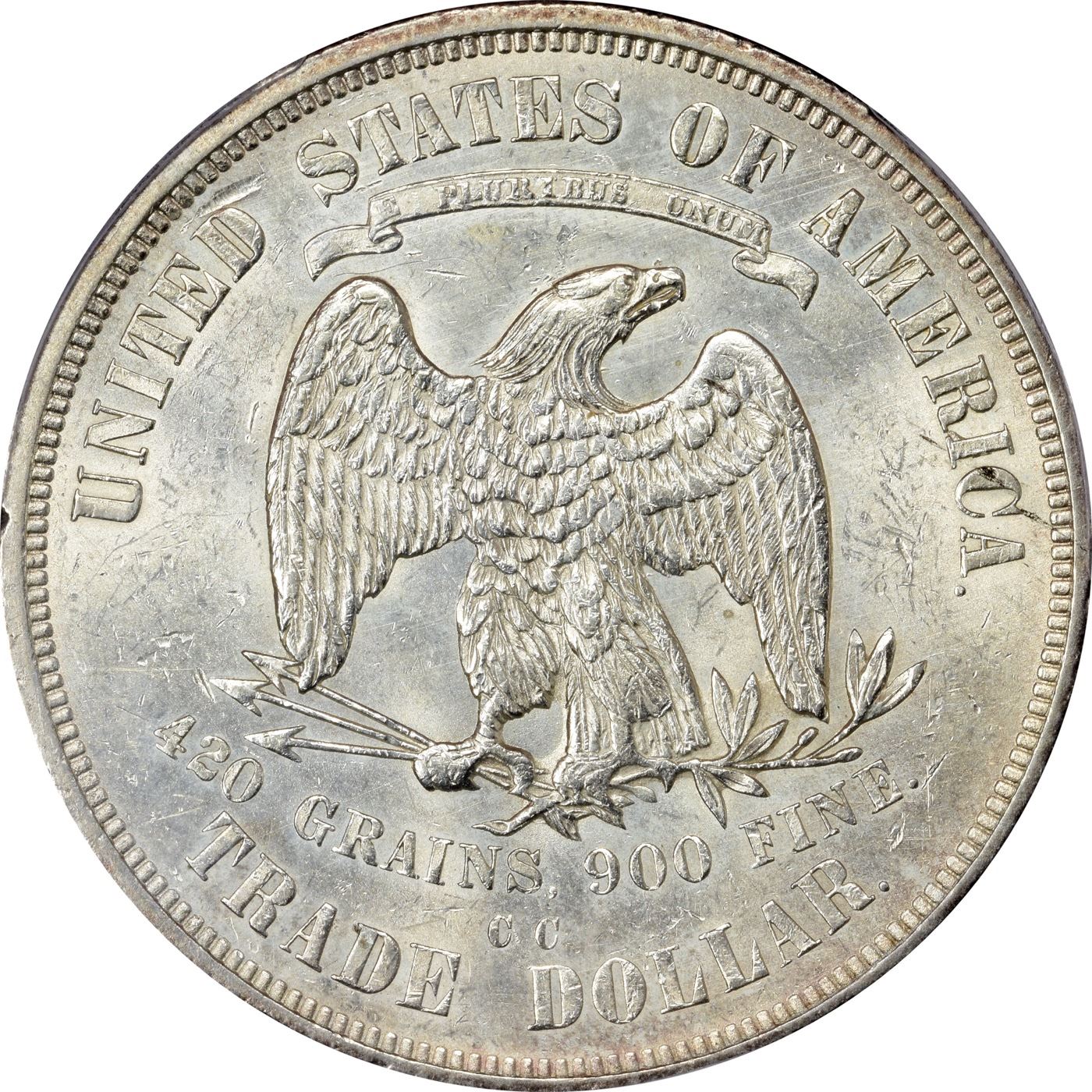 Lustrous Uncirculated 1875-CC Trade $1 1875-CC Dollar MS-62 PCGS.