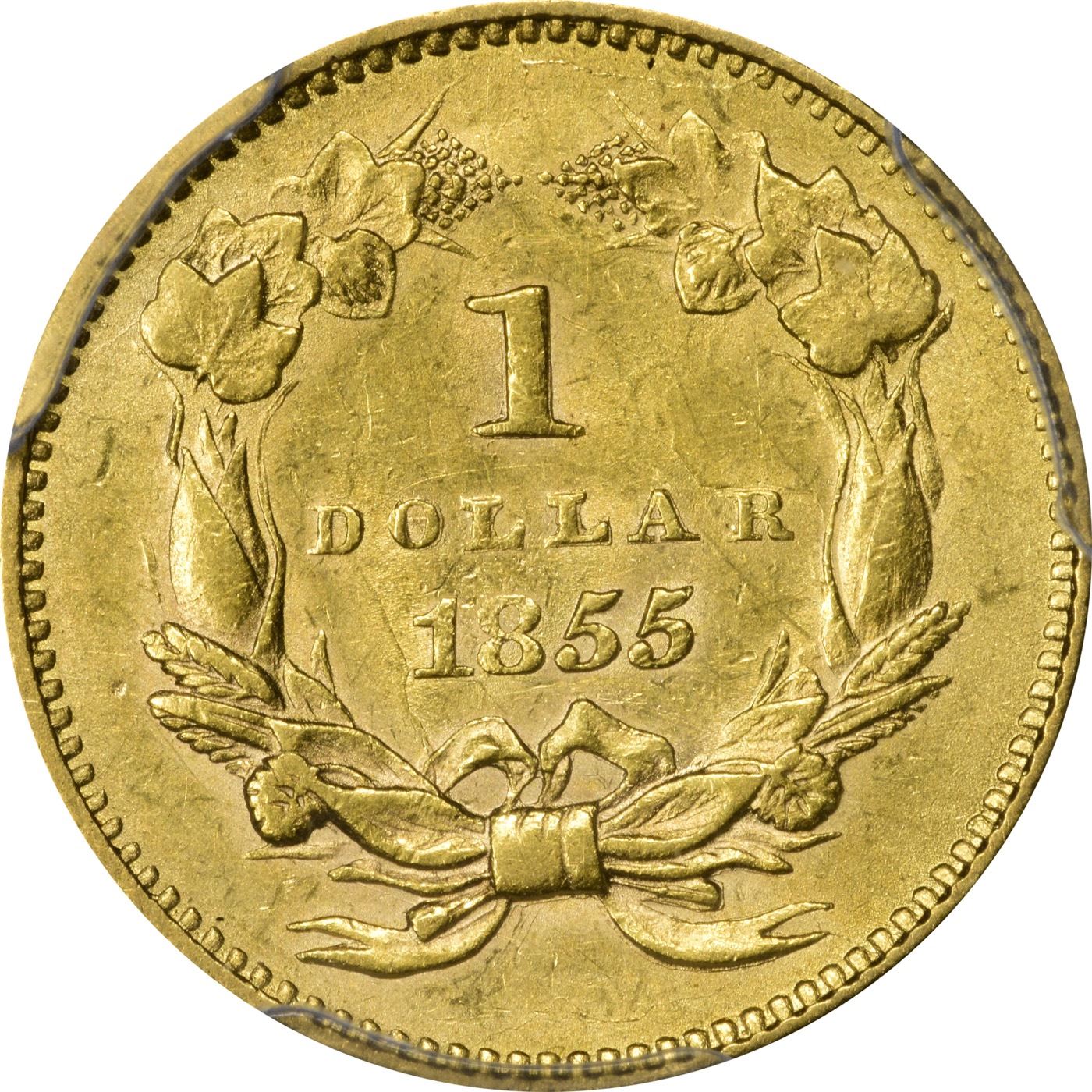 Frosty AU 1855 Type II Gold Dollar 1855 Gold Dollar AU-58 PCGS.