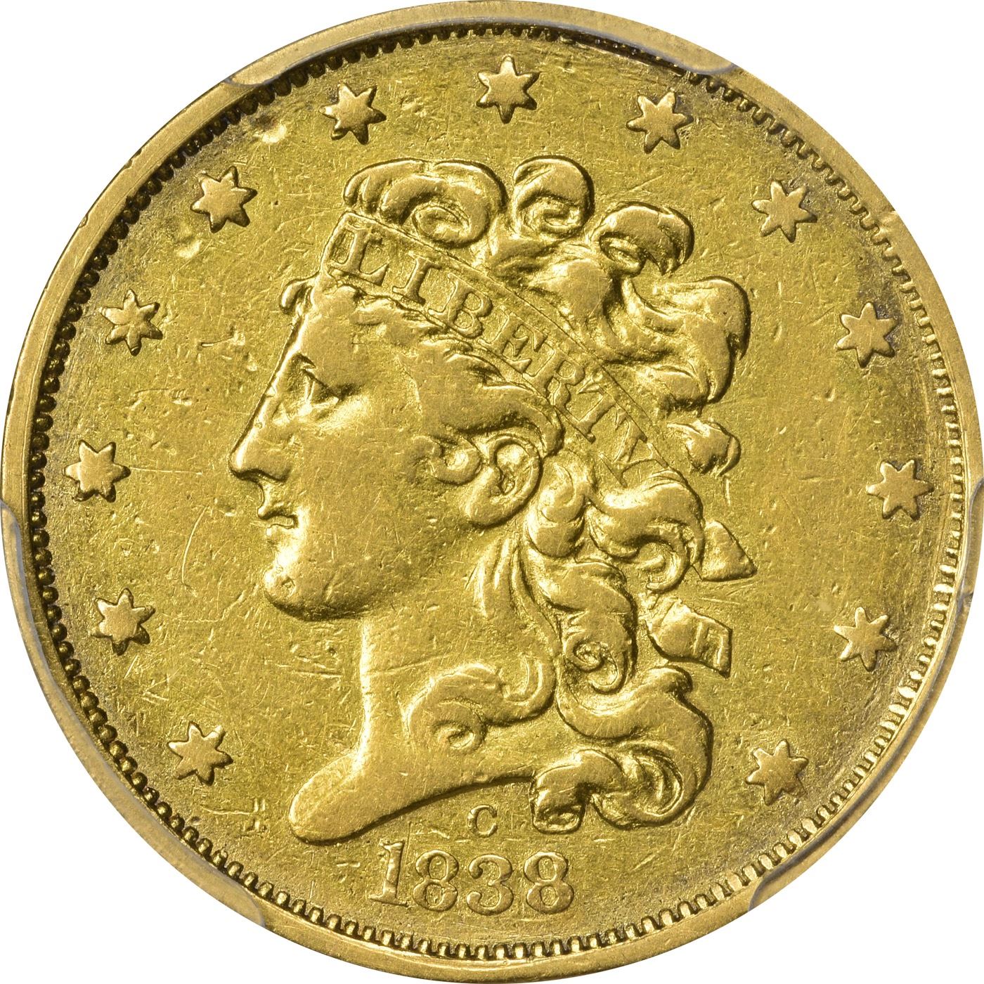 VF Detail 1838-C $5 1838-C Half Eagle Winter 1 (1-A). Genuine – Cleaned ...