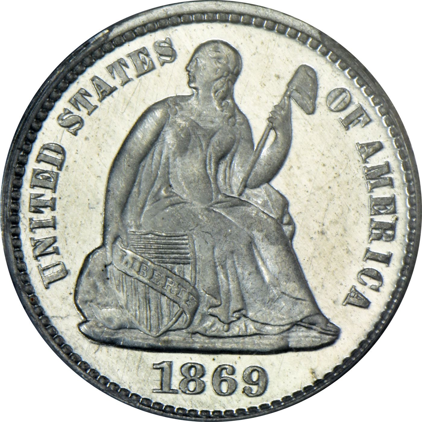 Finest Gem Proof 1869 Half Dime Pattern Judd-693, Aluminum 1869 Pattern ...
