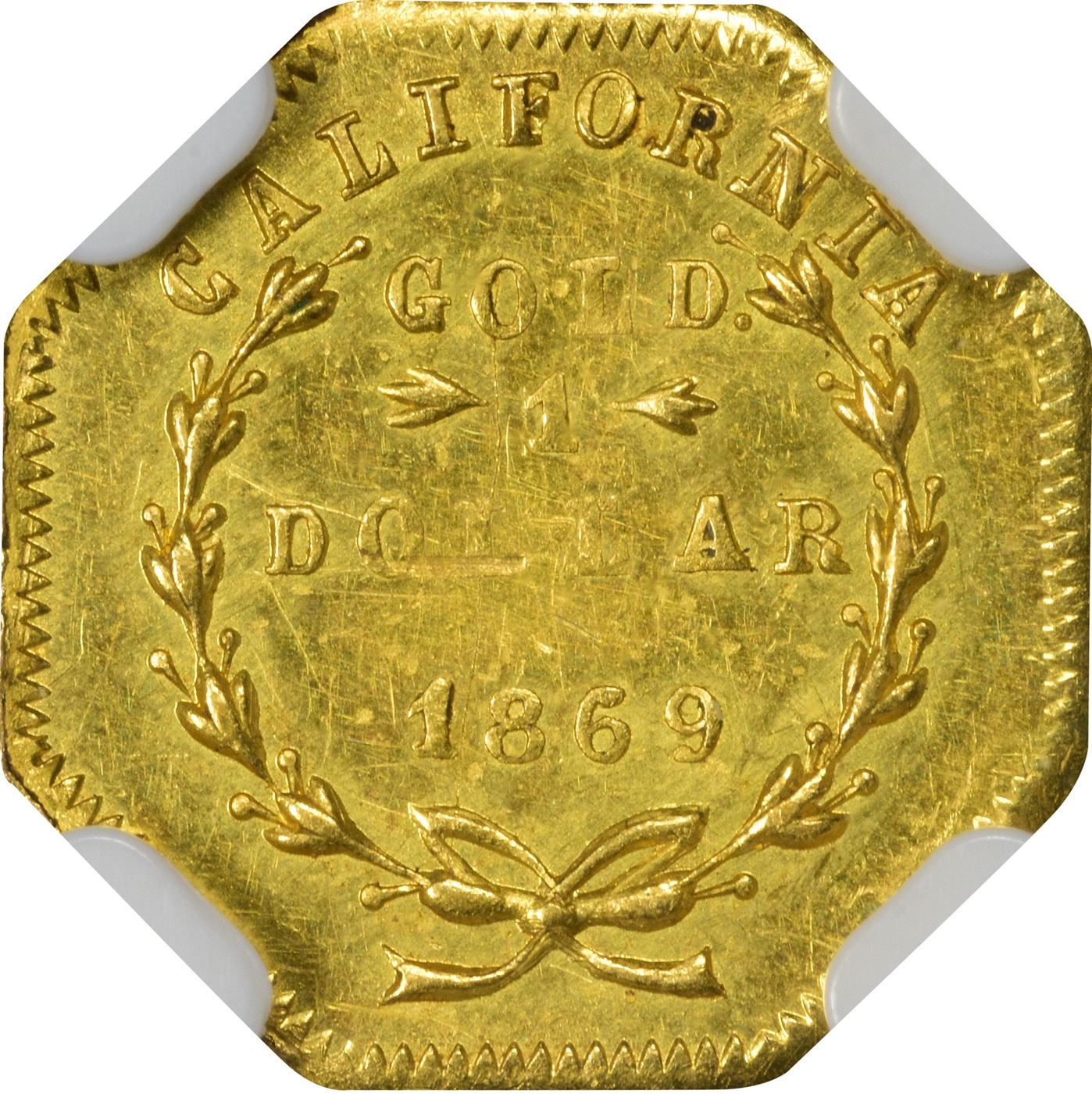 Mint State 1869 Octagonal Gold Dollar 1869-G Octagonal Dollar. BG-1106 ...