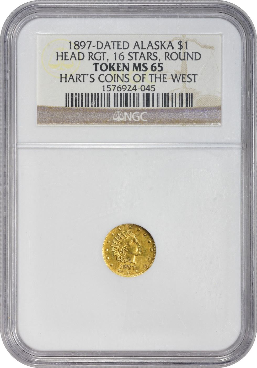 1897-Dated Alaska Indian Head Pinch M.E. Hart. 1897-Dated Alaska Gold ...