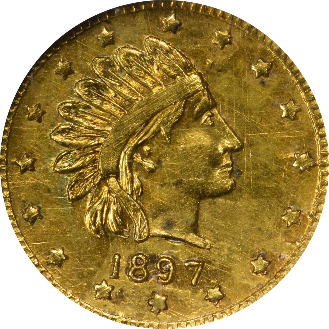 1897-Dated Alaska Indian Head Pinch M.E. Hart. 1897-Dated Alaska Gold ...