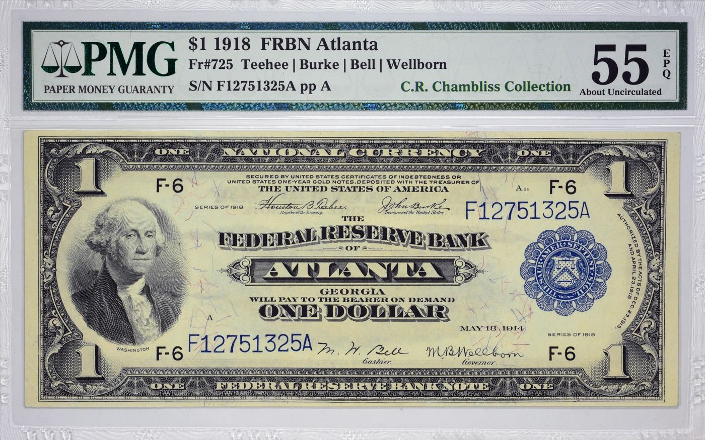 Fr. 725. 1918 $1 Federal Reserve Bank Note. Atlanta. PMG About ...