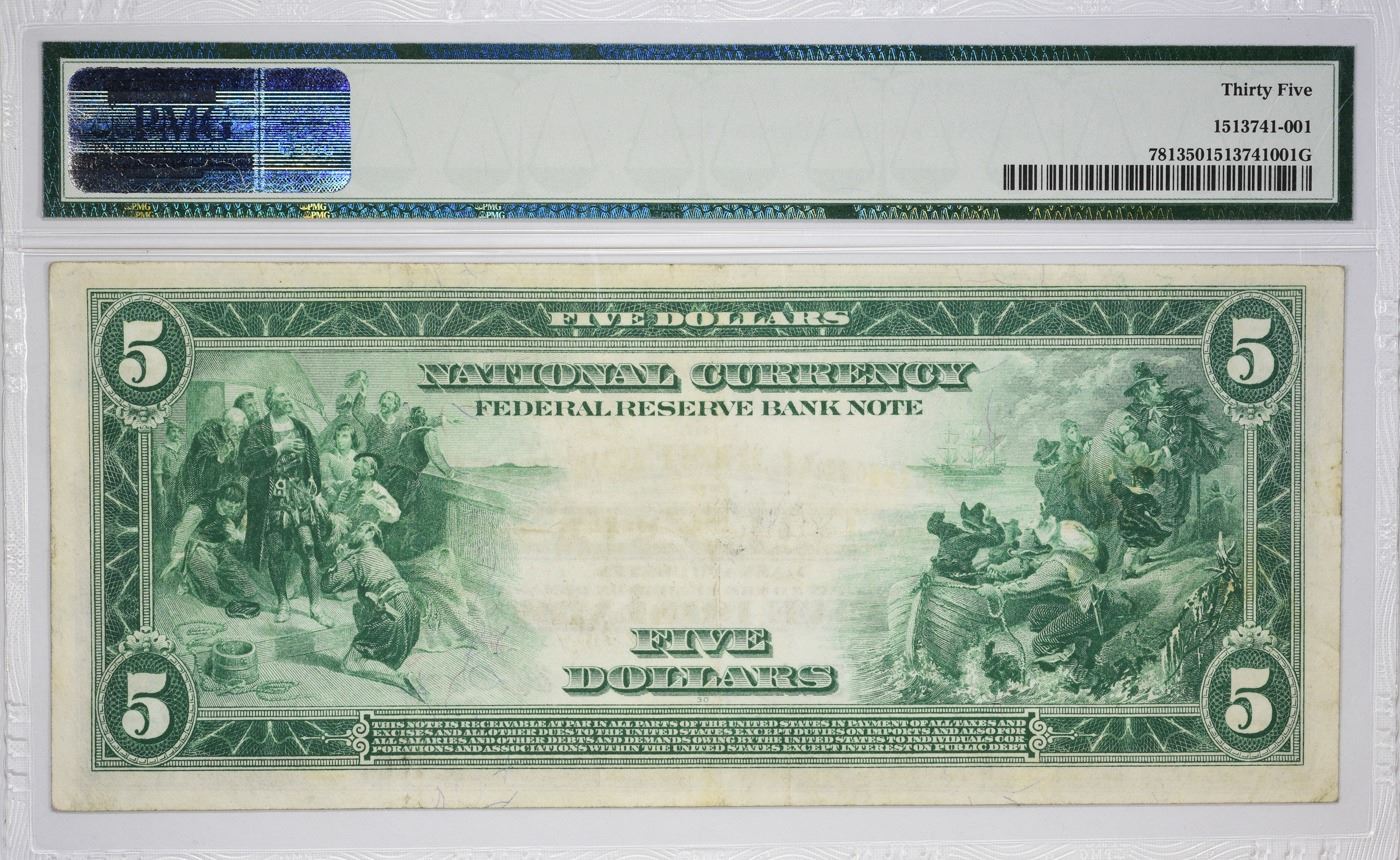 Rare Five Dollar Boston FRBN Fr. 781. 1918 $5 Federal Reserve Bank Note ...