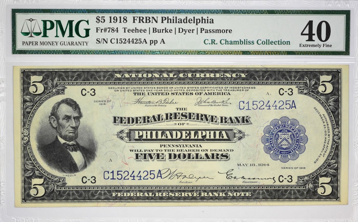Fr. 784. 1918 $5 Federal Reserve Bank Note. Philadelphia. PMG Extremely ...