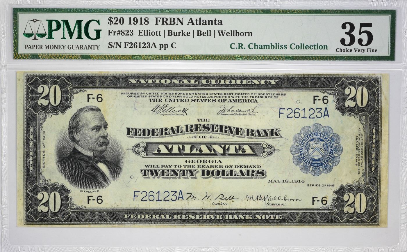 Fr. 823. 1918 $20 Federal Reserve Bank Note. Atlanta. PMG Choice Very ...