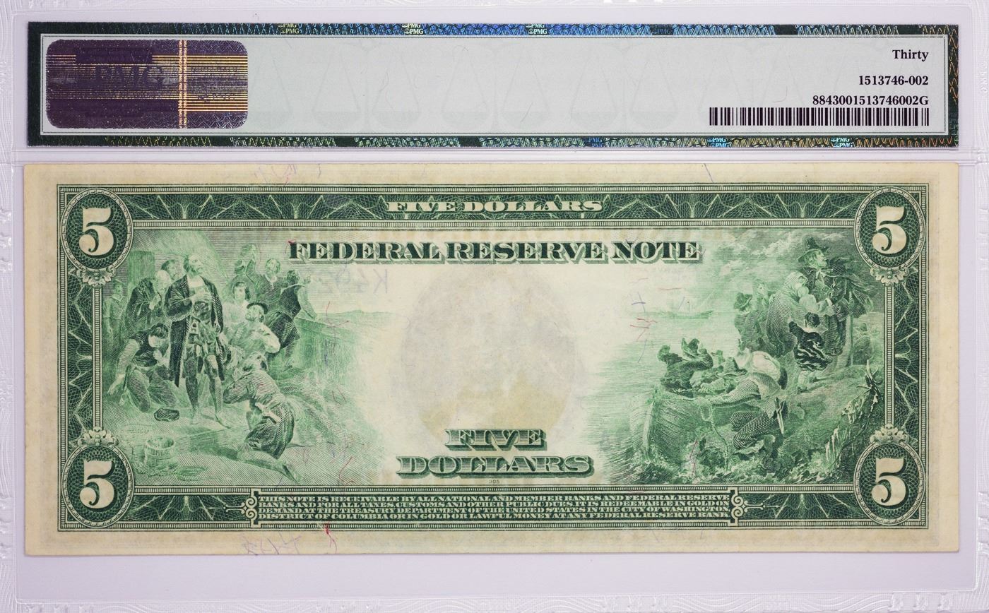 Lot of (5) 1914 $5 Federal Reserve Notes. Blue Seals. PMG. Graded. All ...