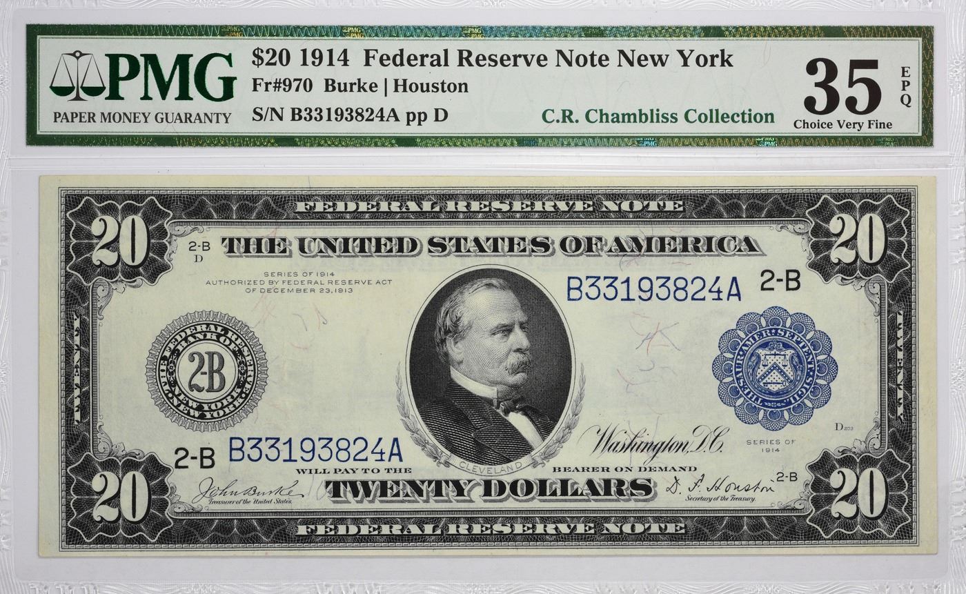 Lot of (3) 1914 $20 Federal Reserve Notes. Blue Seals. PMG. Graded ...