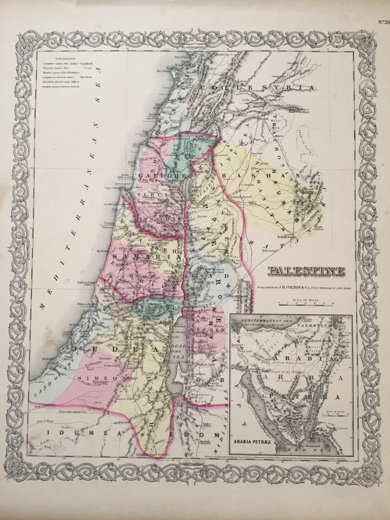 19thc Map of Palestine, Judea,Samaria, Jerusalem